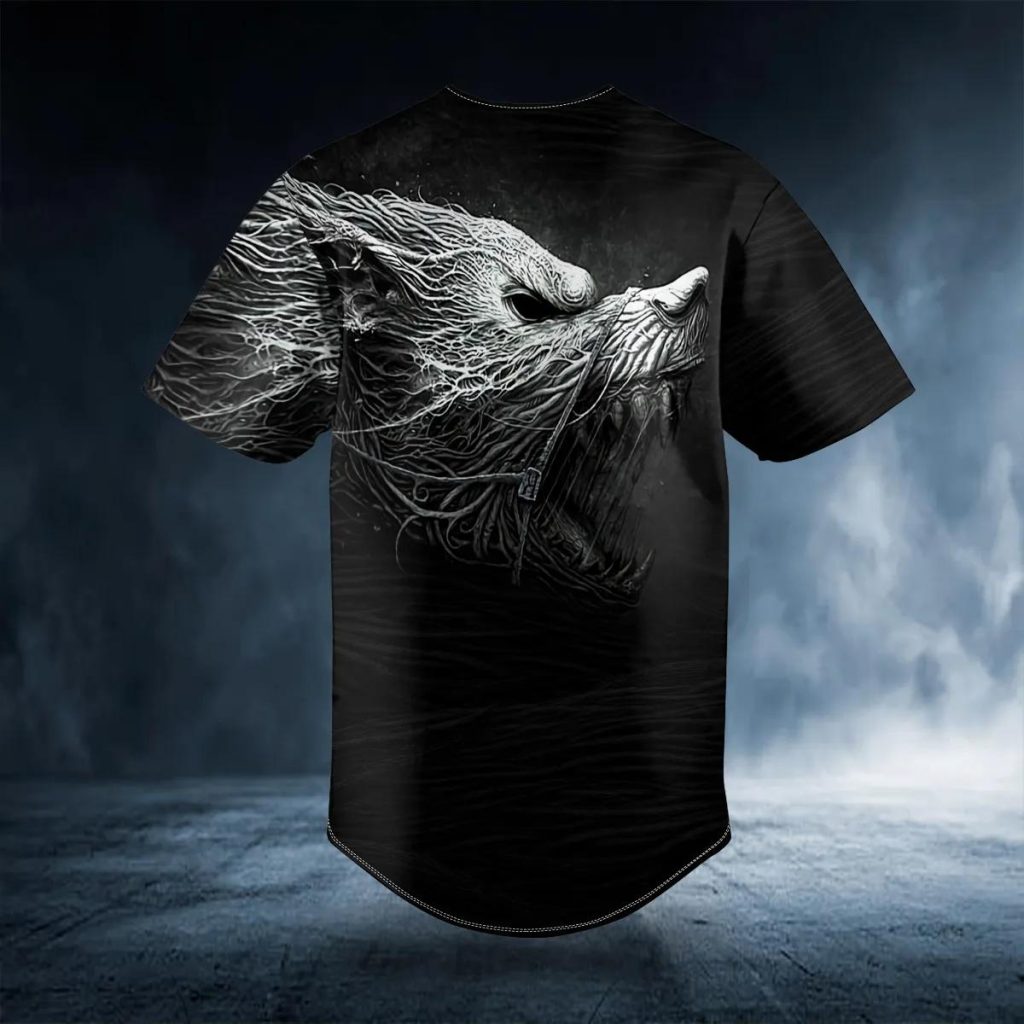 Black White Werewolf Viking Custom Baseball Jersey – Skull & Viking ...