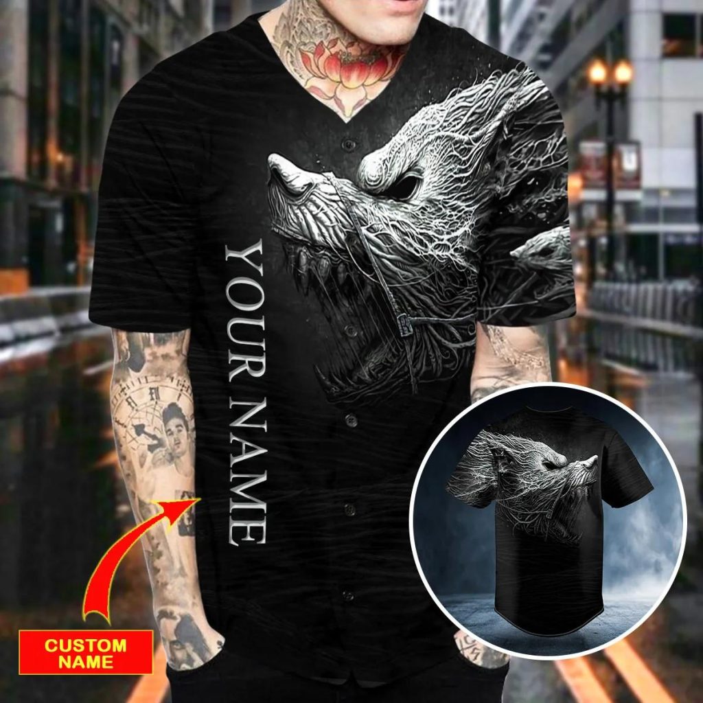 Black White Werewolf Viking Custom Baseball Jersey – Skull & Viking ...
