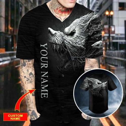 Black White Werewolf Viking Custom Baseball Jersey – Skull & Viking ...