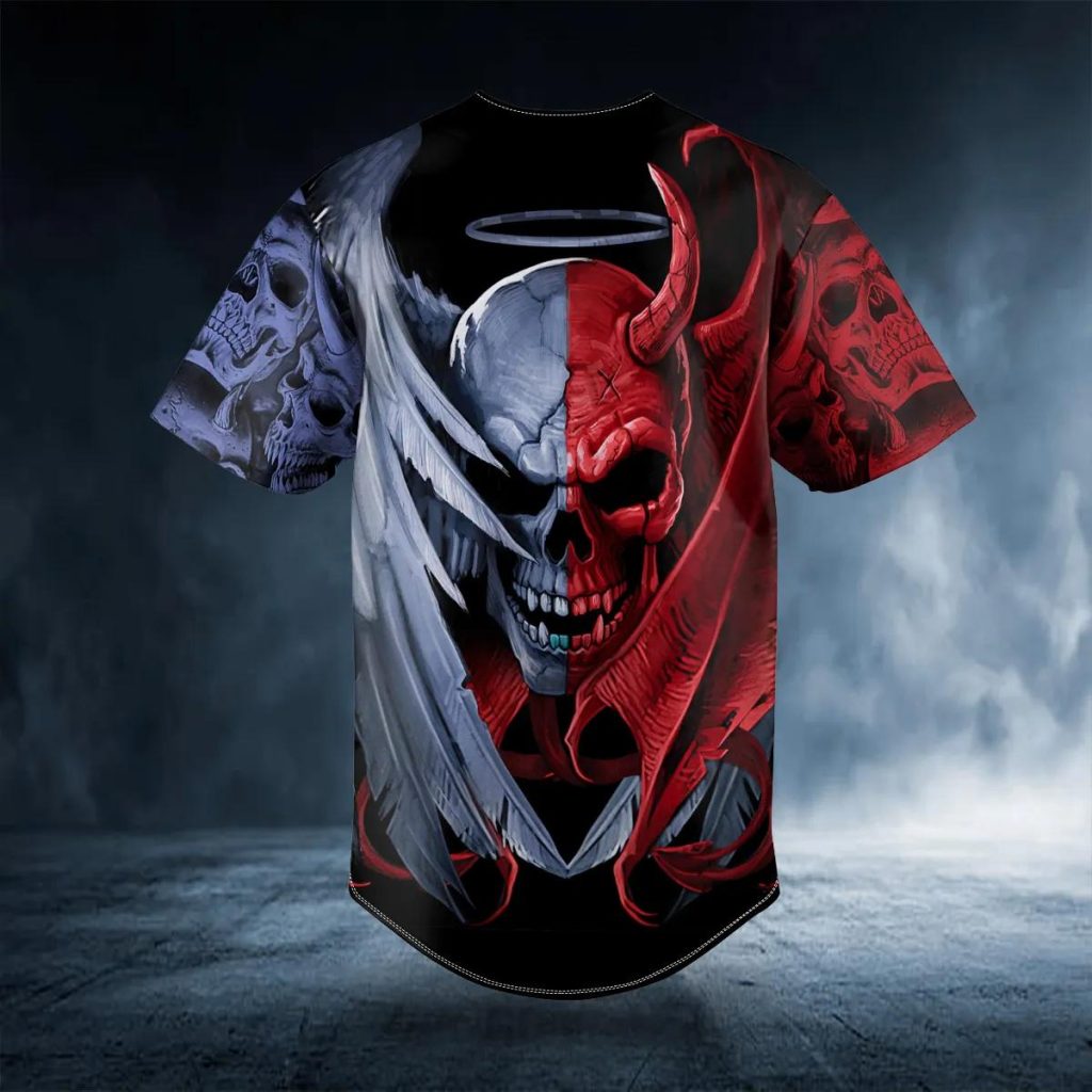 Blue Red Angelic Devil Skull Baseball Jersey – Skull & Viking Graphic ...