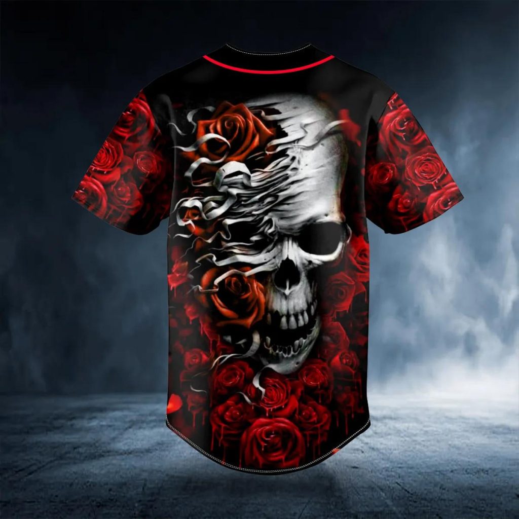 Dark Roses Sugar Skull Custom Baseball Jersey – Skull & Viking Graphic ...