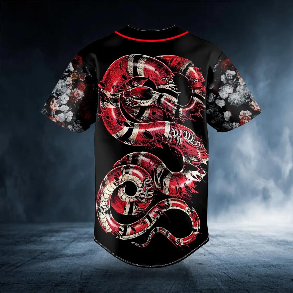 Glam Red Of Snake Skull Custom Baseball Jersey – Skull & Viking Graphic ...