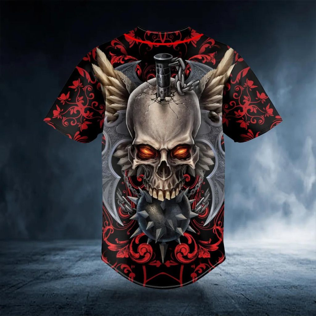 Mace Viking Swords Winged Skull Custom Baseball Jersey – Skull & Viking ...