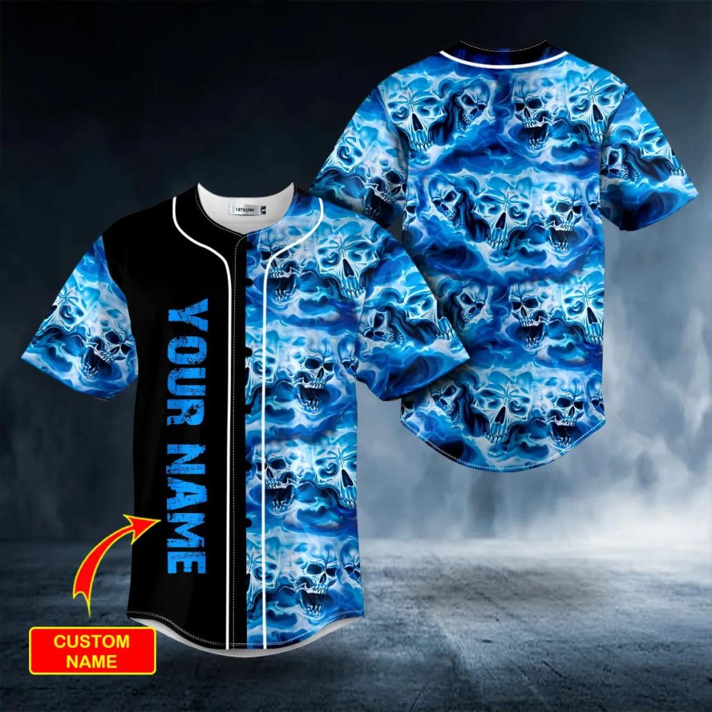 Dark Blue Fatal Shears Grim Reaper Skull Baseball Jersey - Skull ...