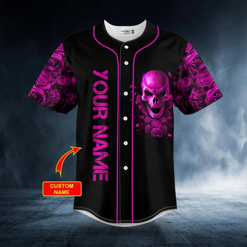 Purple Roses Sugar Skull Custom Baseball Jersey – Skull & Viking ...