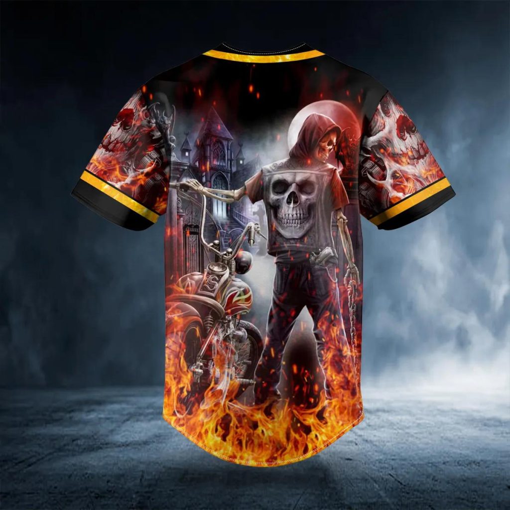 Reaper Rider Fire Skull Custom Baseball Jersey – Skull & Viking Graphic ...