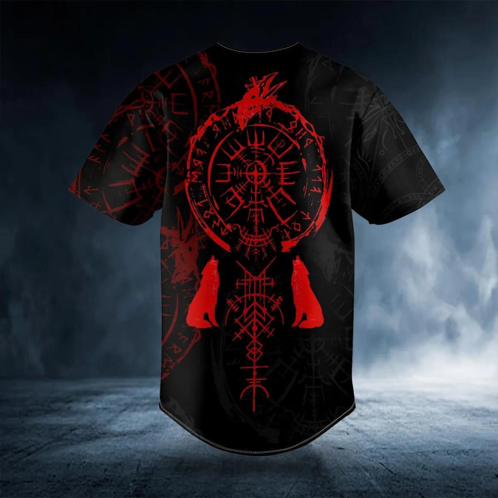 Red Runes Viking Compass Tattoo Custom Baseball Jersey – Skull & Viking ...