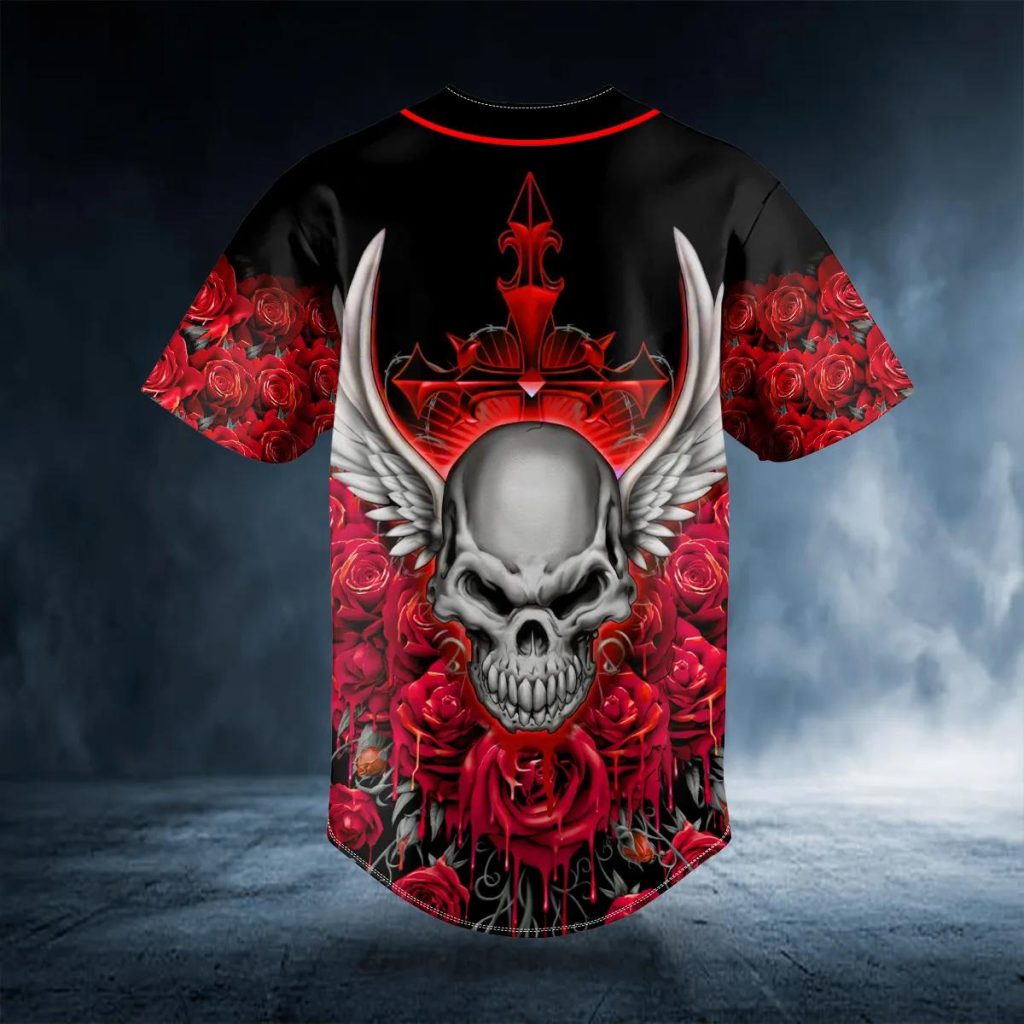 Roses Winged Skull Custom Baseball Jersey – Skull & Viking Graphic Tees ...