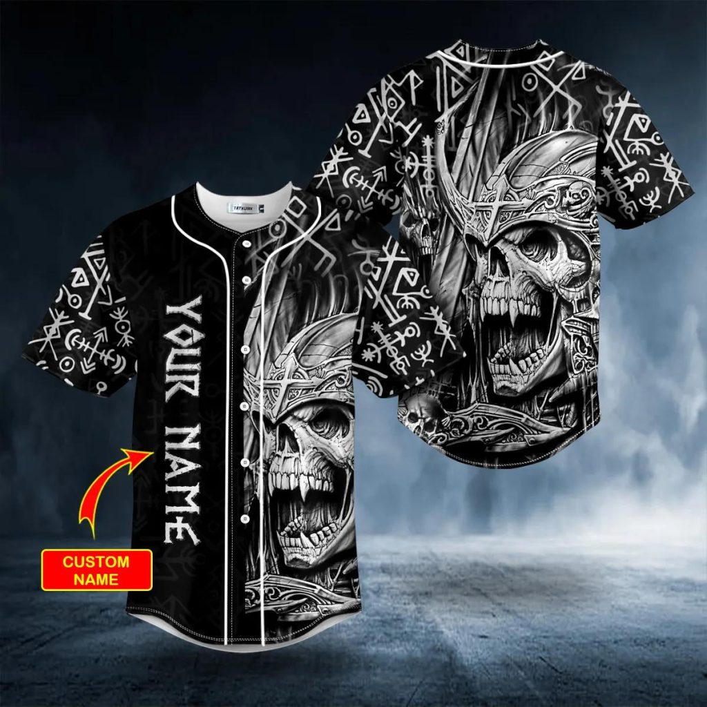 Runes King Skull Ghost Viking Custom Baseball Jersey – Skull & Viking ...
