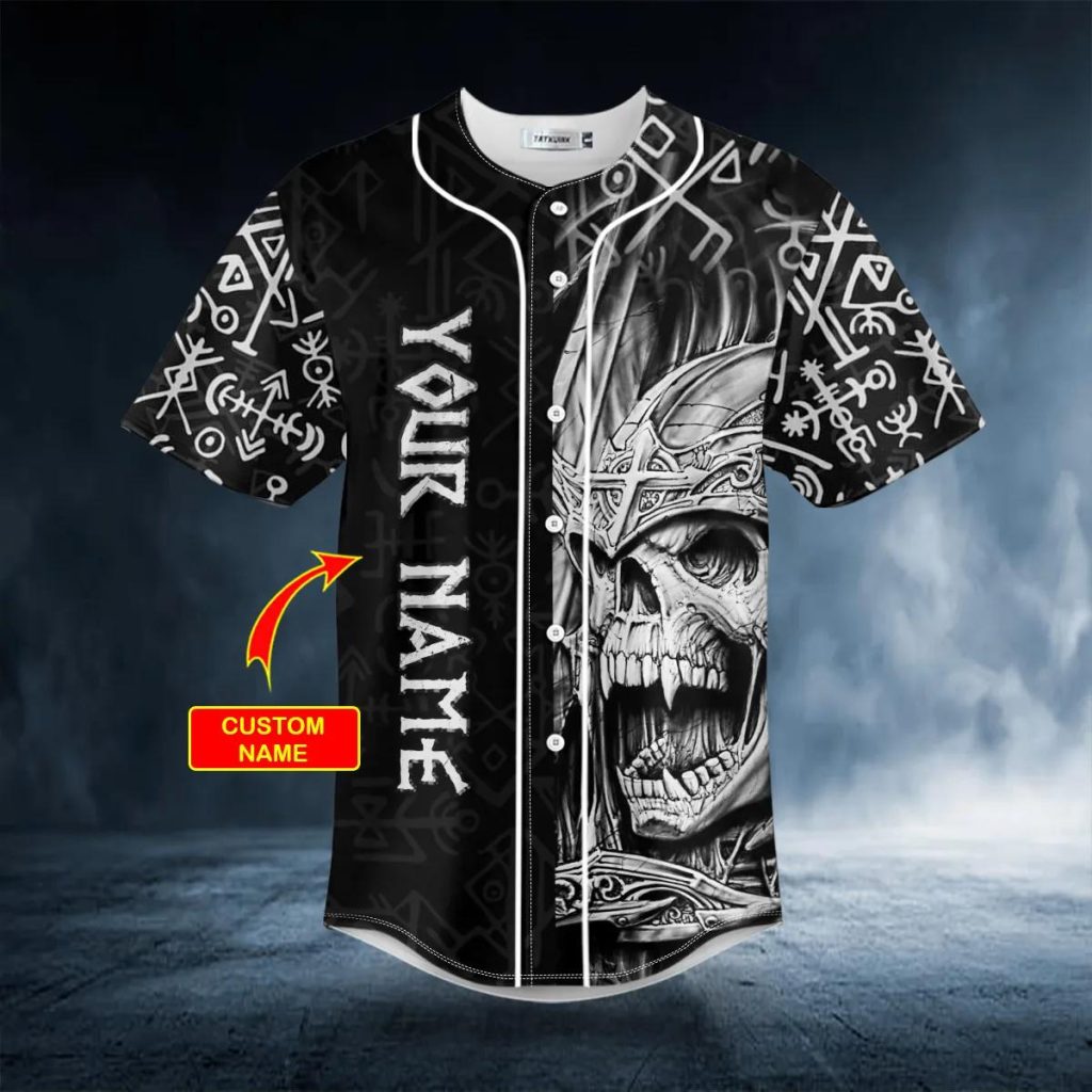 Runes King Skull Ghost Viking Custom Baseball Jersey – Skull & Viking ...