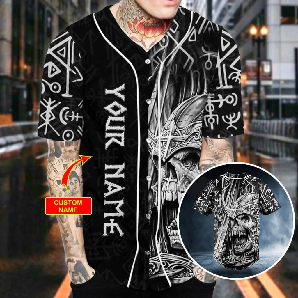 Runes King Skull Ghost Viking Custom Baseball Jersey – Skull & Viking ...