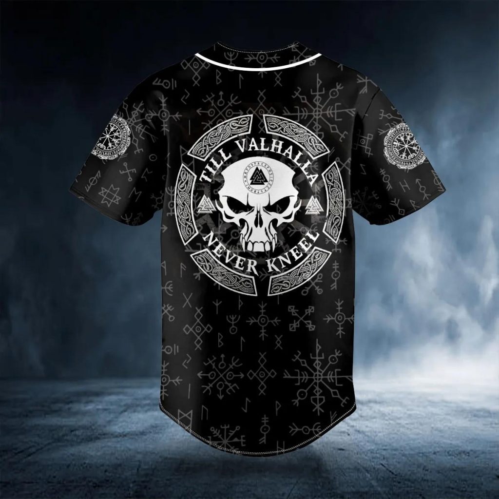 Till Valhalla Never Kneel Viking Custom Baseball Jersey – Skull ...