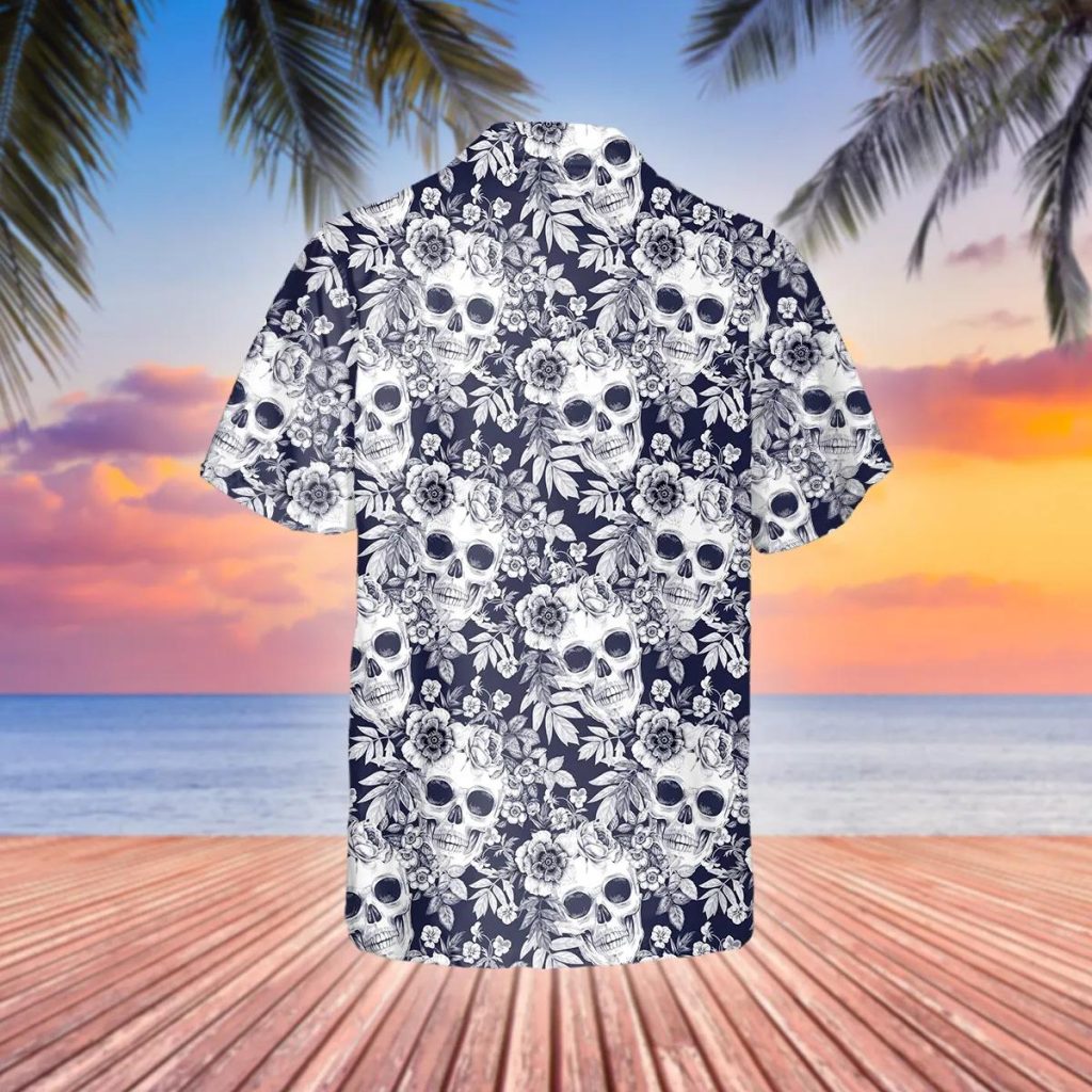 Blue Floral Skull Hawaiian Shirt, Hawaiian Button Up Shirt, Tropical ...