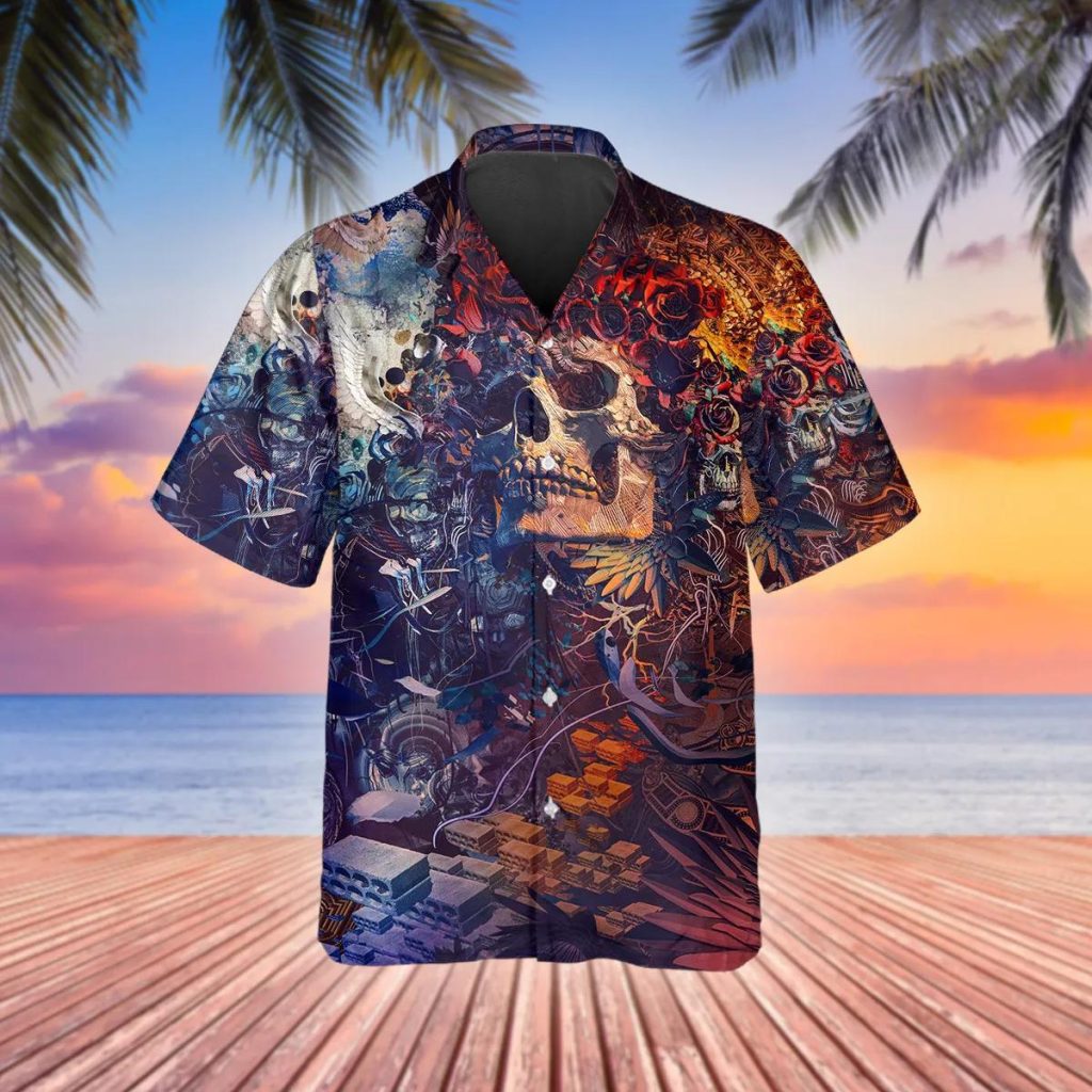 Floral Grateful Dead Skull Hawaiian Shirt, Hawaiian Button Up Shirt ...