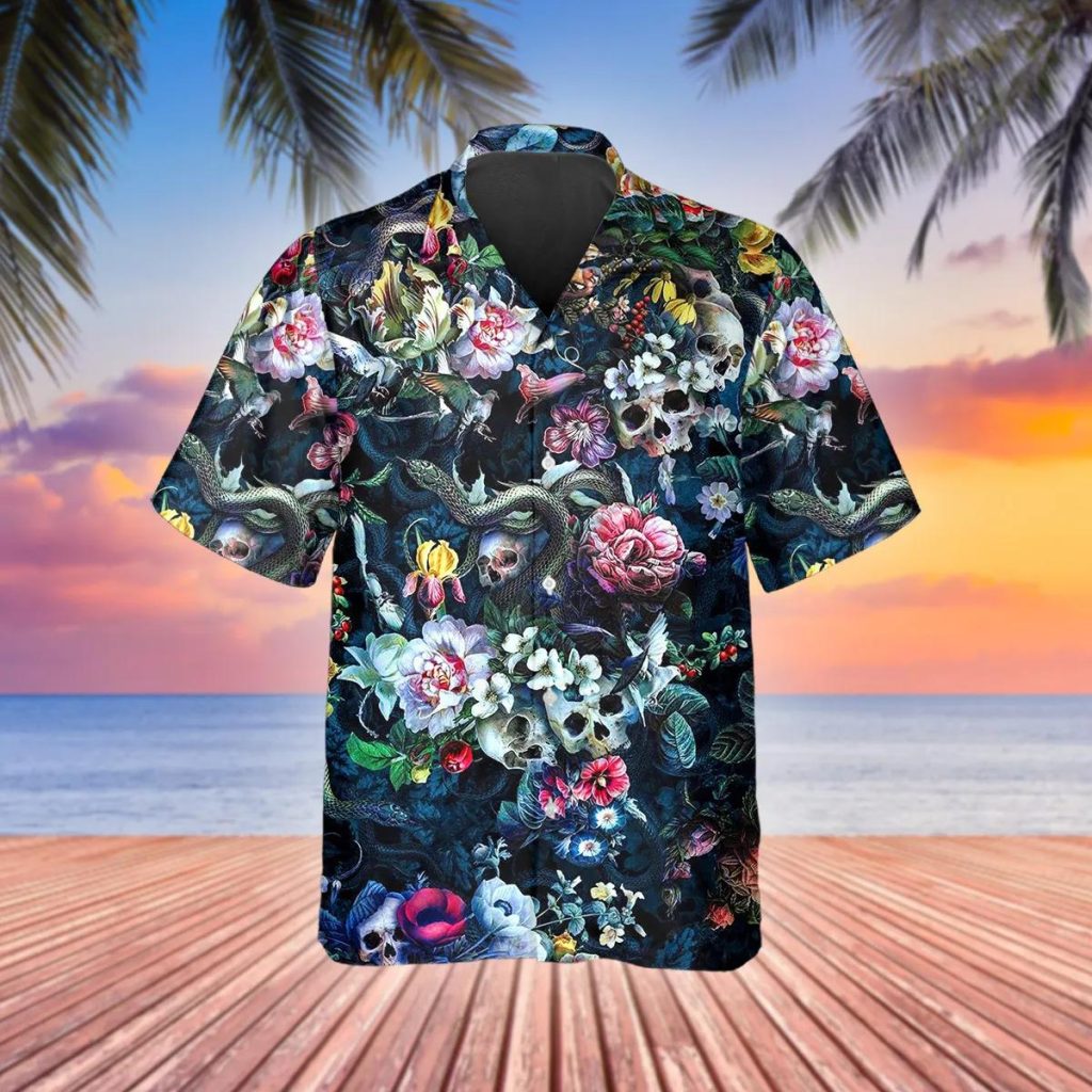 Floral Skull And Snakes Hawaiian Shirt, Hawaiian Button Up Shirt, Aloha ...
