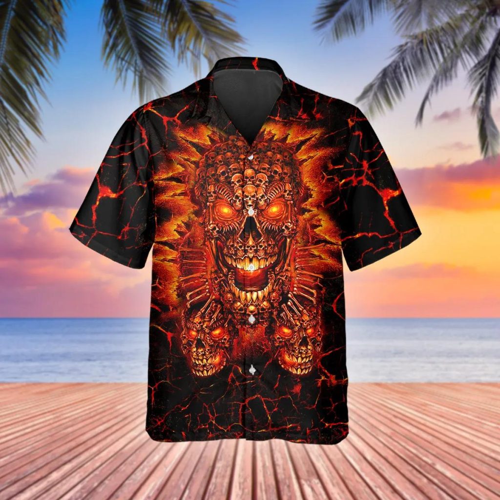 Lava Skull Hell Hawaiian Shirt, Hawaiian Button Up Shirt, Tropical ...