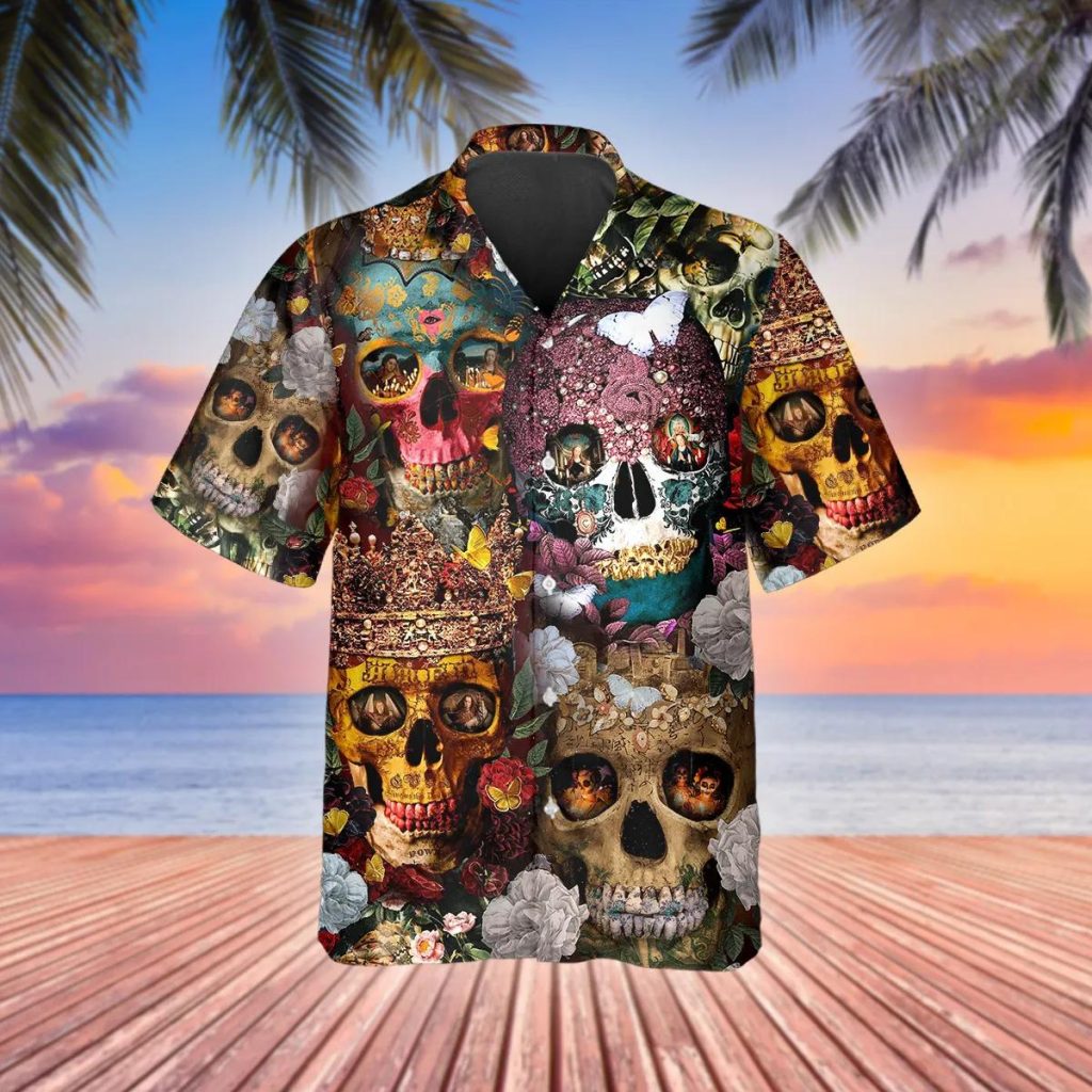 Skull With Diamond Crown Hawaiian Shirt, Hawaiian Button Up Shirt, Aloha Shirts – Skull & Viking ...