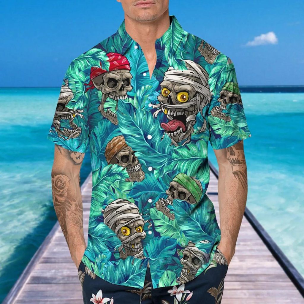 Skull Zombie Pirate Aloha Hawaiian Shirt, Hawaiian Button Up Shirt ...