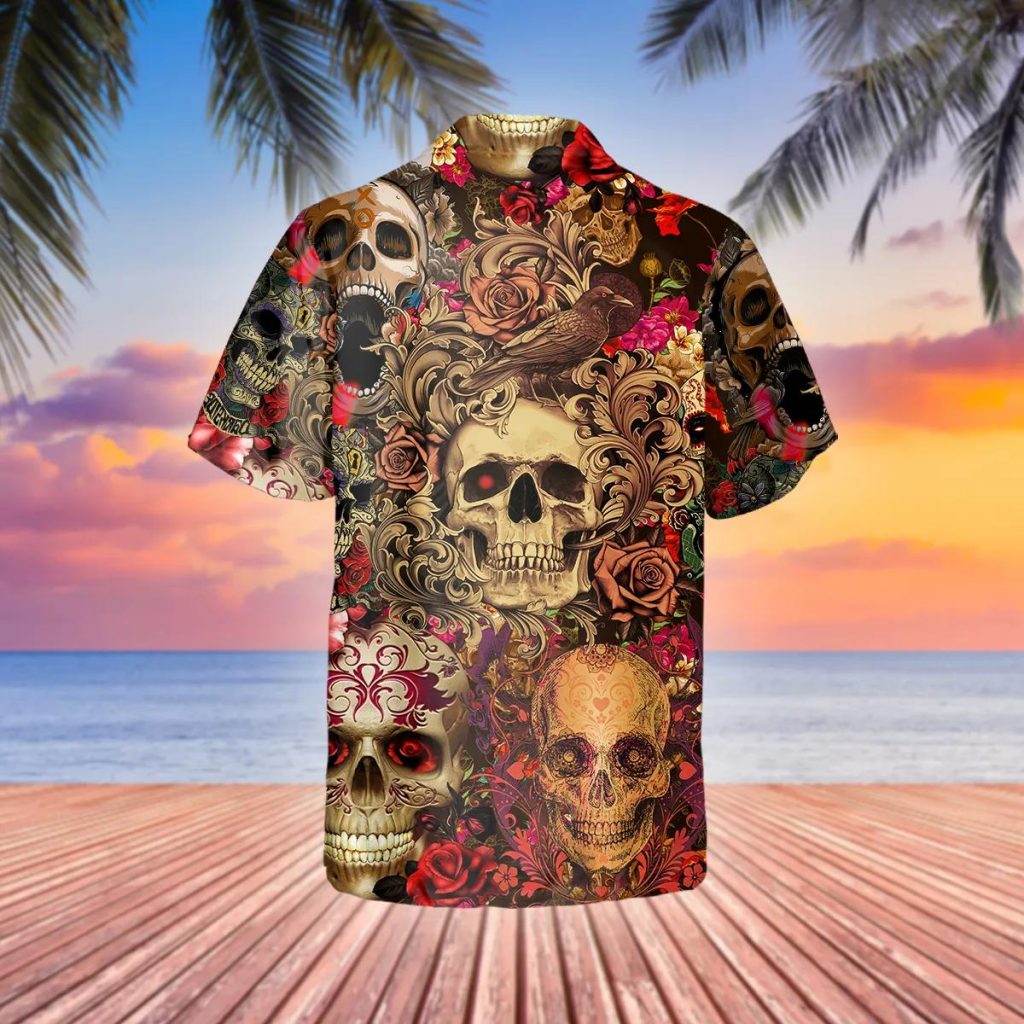 Vintage Flower Skull Hawaiian Shirt, Hawaiian Button Up Shirt, Aloha ...