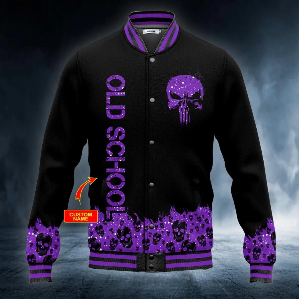 Purple Punisher Skull Personalized Baseball Jacket – Skull & Viking ...