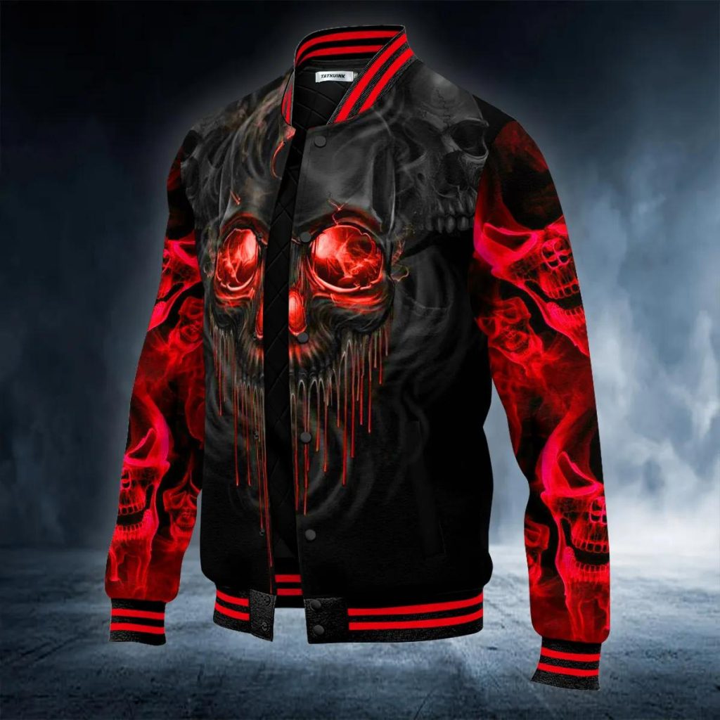 Red Gold Black Horrific Skull Baseball Jacket – Skull & Viking Graphic ...