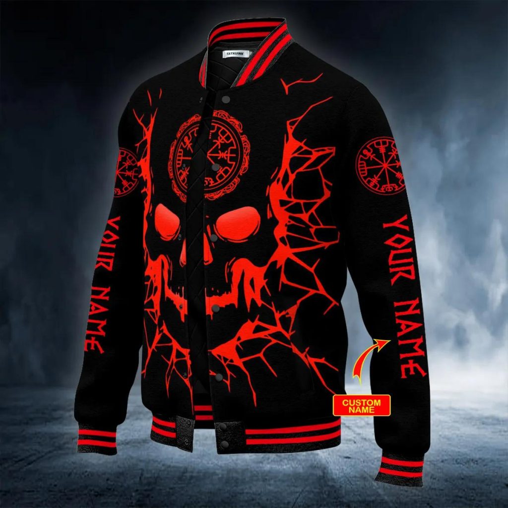 Red Valknut Viking Shadow Ghost Skull Personalized Baseball Jacket ...