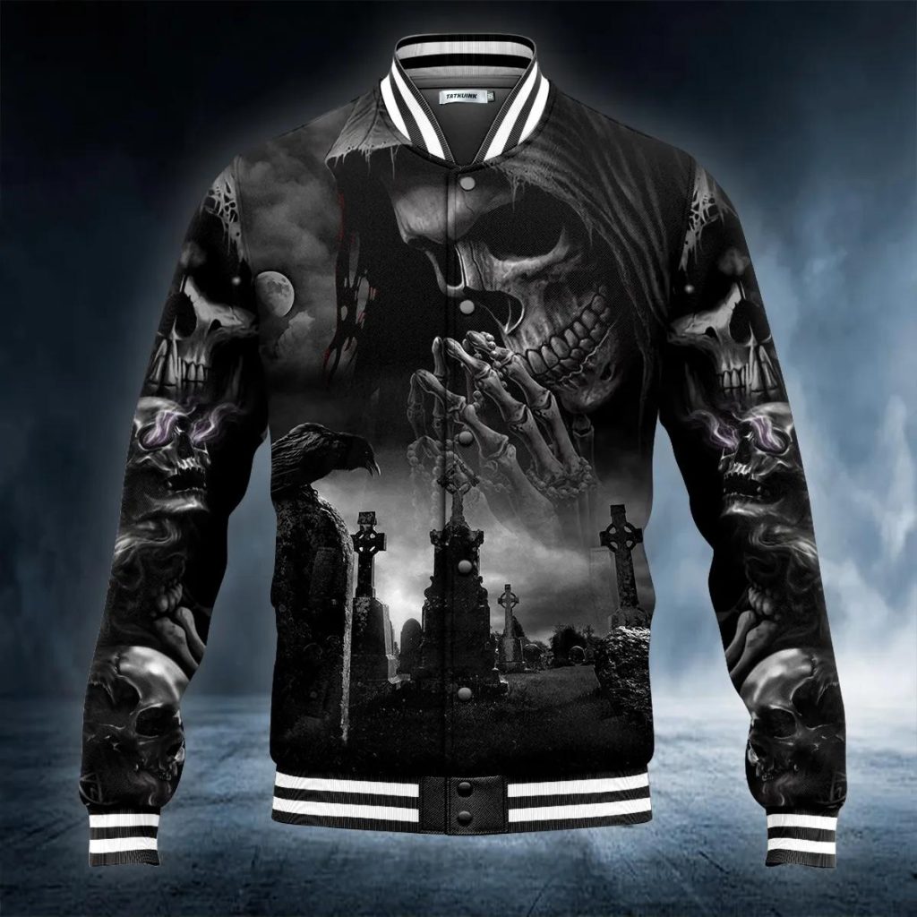 Dark Death Praying Grim Reaper Skull Baseball Jacket – Skull & Viking ...