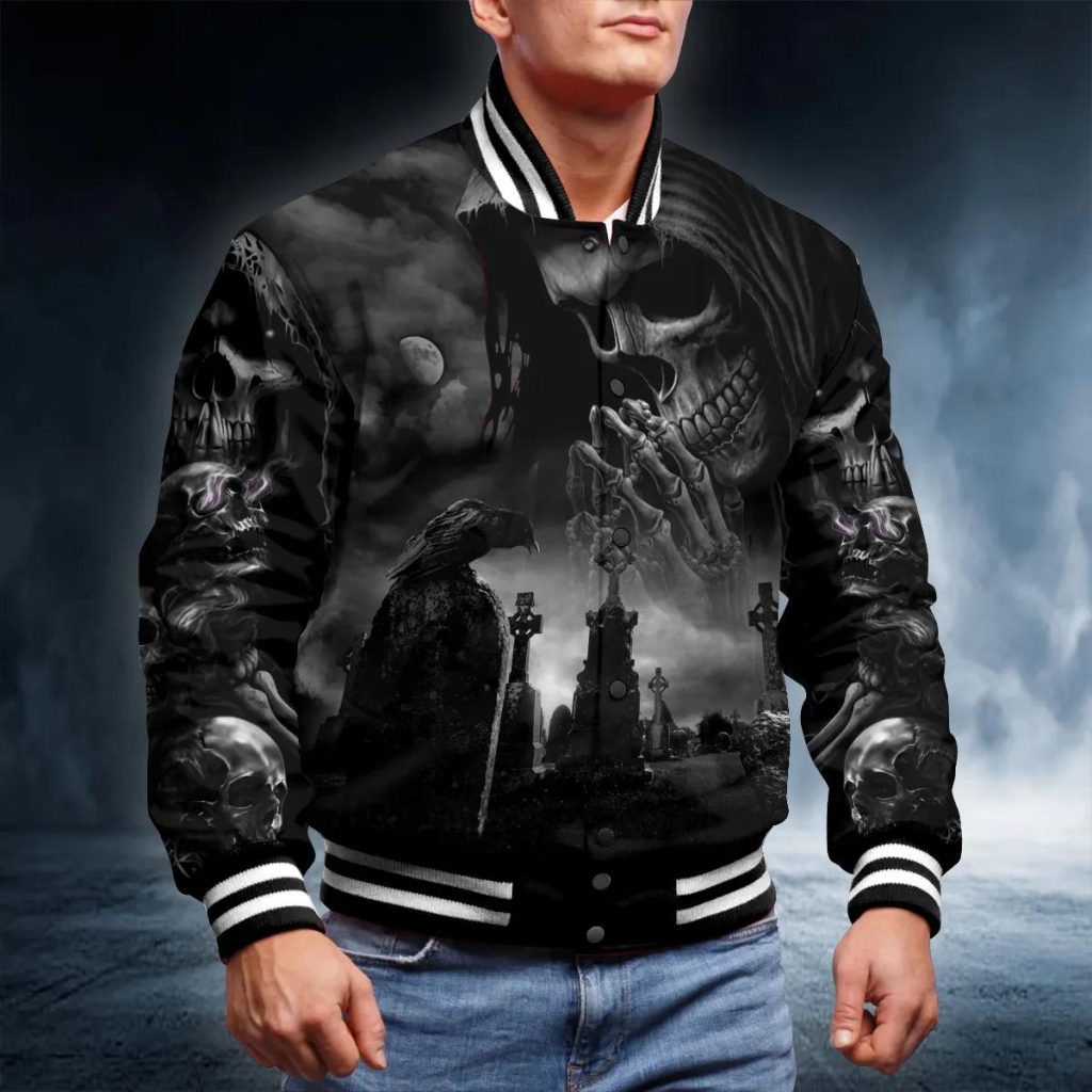 Dark Death Praying Grim Reaper Skull Baseball Jacket – Skull & Viking ...