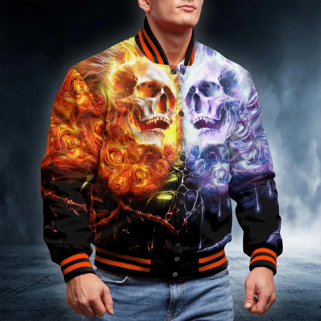 Hell N Heaven Ghost Fire Skull Baseball Jacket - Skull & Viking Graphic ...