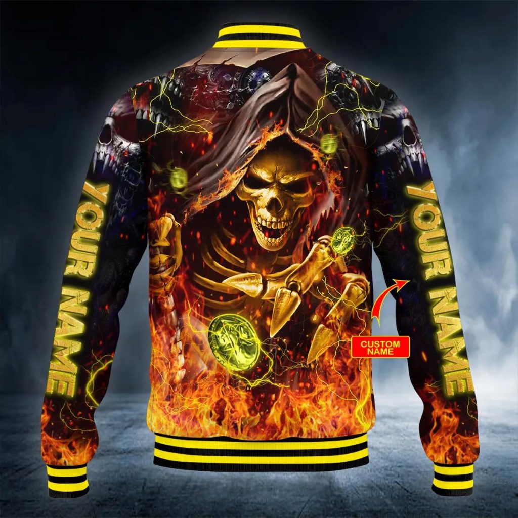 Lucifer Satan Coin Flame Grim Reaper Personalized Baseball Jacket ...
