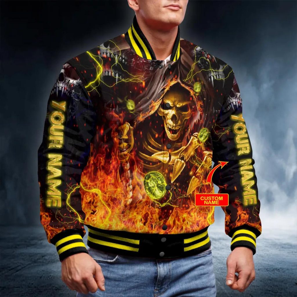Lucifer Satan Coin Flame Grim Reaper Personalized Baseball Jacket ...