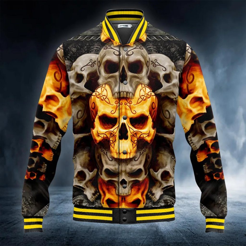 Pile Of Tribal Sugar Skull Baseball Jacket - Skull & Viking Graphic ...