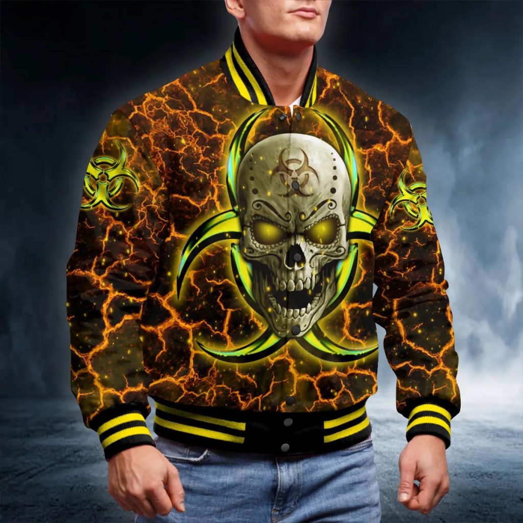 Orange Lightning Biohazard Sugar Skull Baseball Jacket – Skull & Viking ...