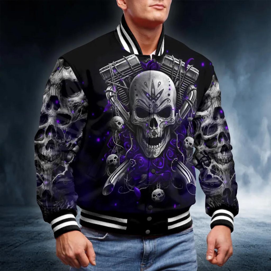 Purple Ghost Rider Skull Baseball Jacket – Skull & Viking Graphic Tees ...