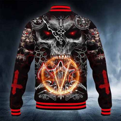 Satanic Power Grim Reaper Skull Baseball Jacket – Skull & Viking ...