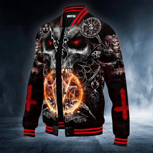 Satanic Power Grim Reaper Skull Baseball Jacket – Skull & Viking ...