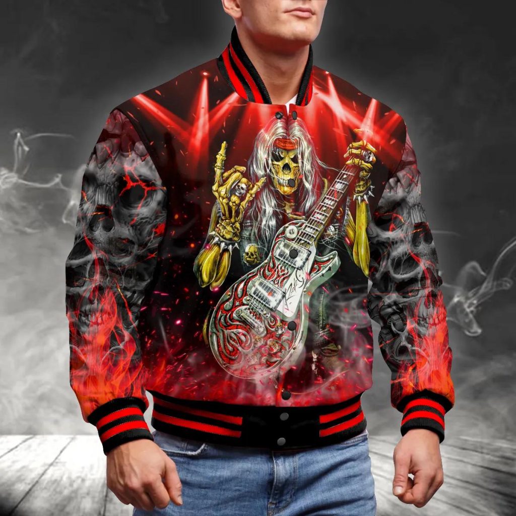 Skeleton Heavy Metal Electric Guitar Skull Baseball Jacket – Skull ...