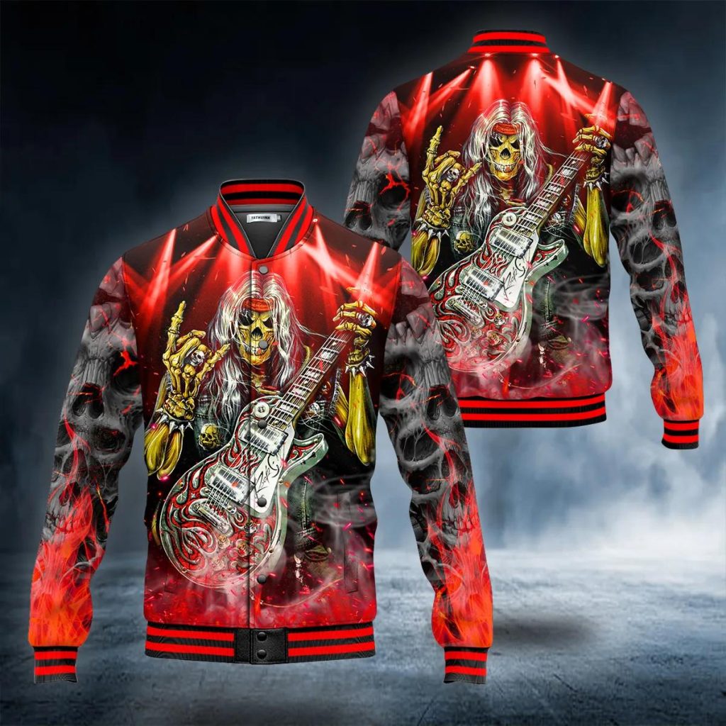 Skeleton Heavy Metal Electric Guitar Skull Baseball Jacket – Skull ...
