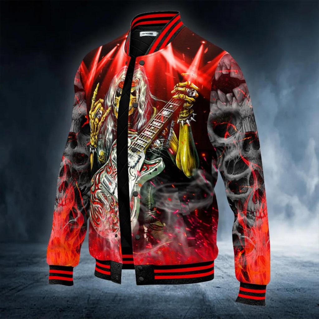 Skeleton Heavy Metal Electric Guitar Skull Baseball Jacket – Skull ...