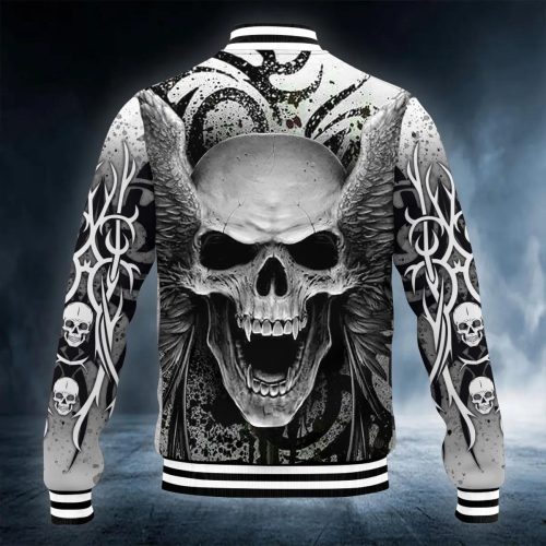 White Angel Reaper Winged Skull Baseball Jacket – Skull & Viking ...