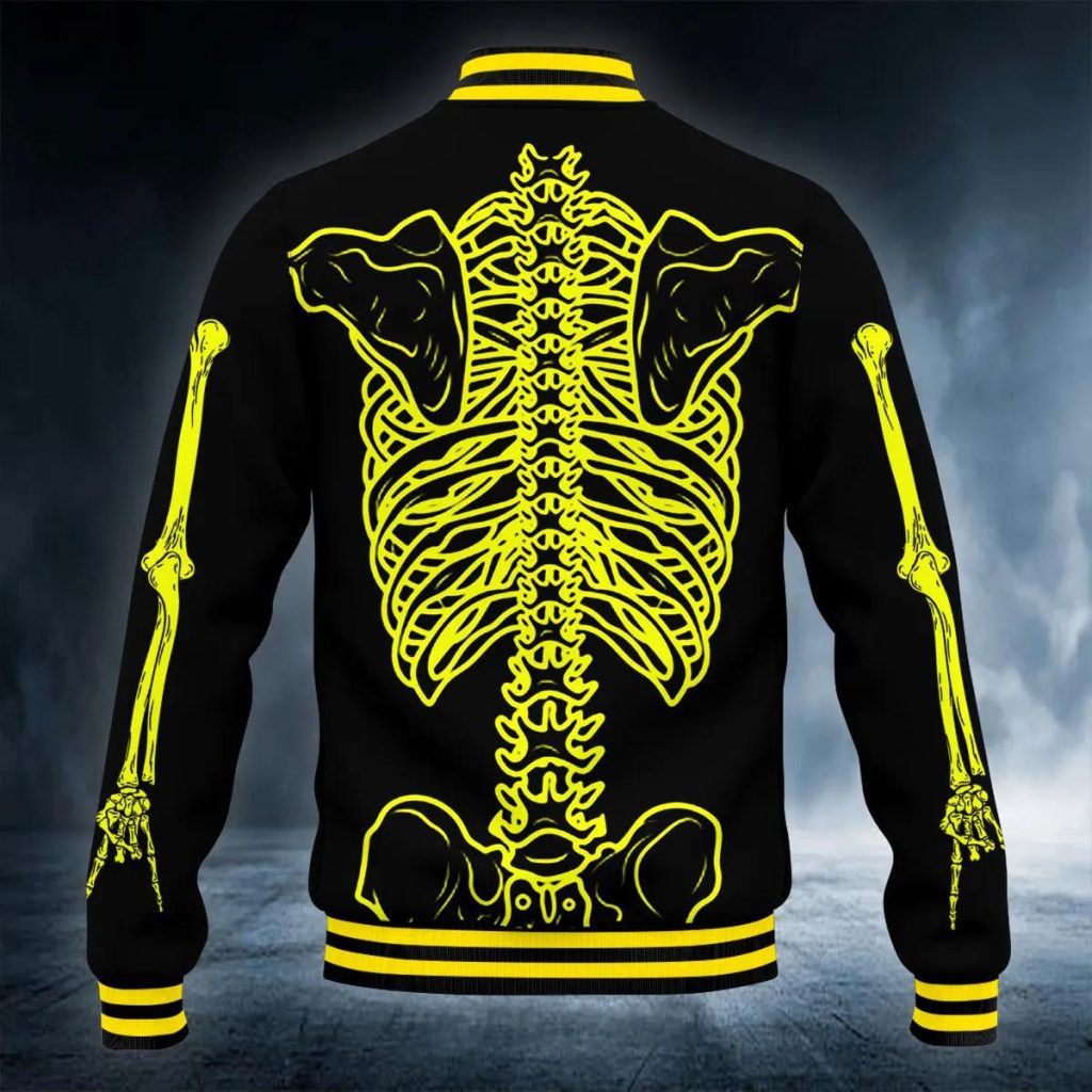 Yellow Bones Skeleton Skull Personalized Baseball Jacket – Skull ...