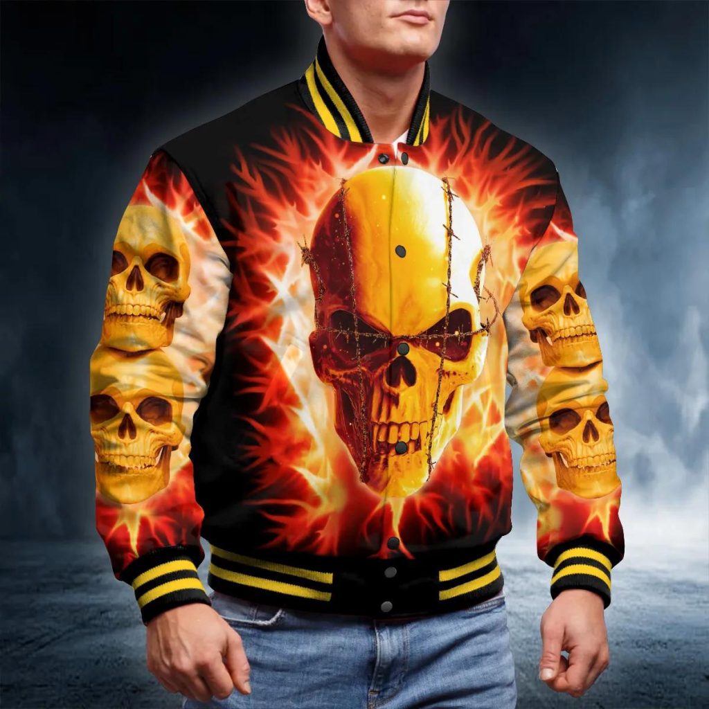 Barb Fire With Evil Vampire Skull Baseball Jacket – Skull & Viking ...