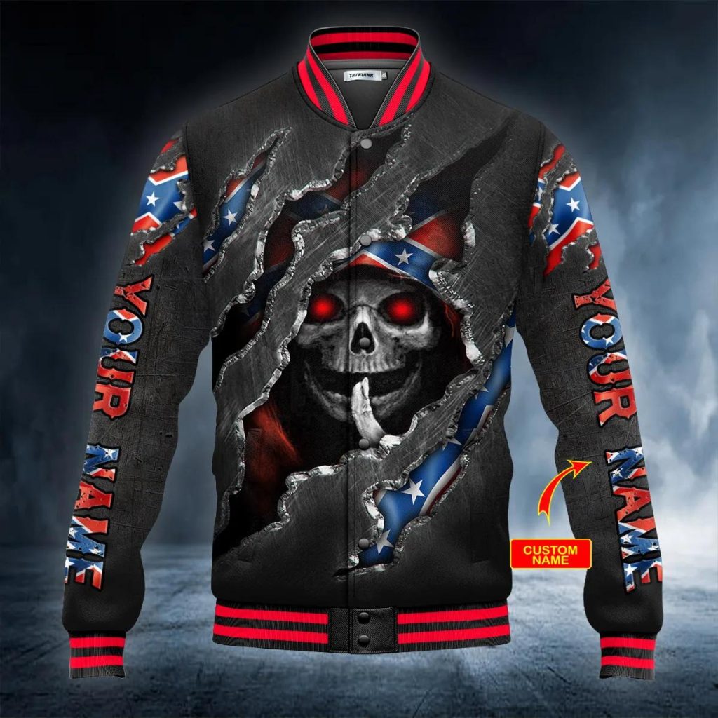 CSA Flag Grim Reaper Personalized Baseball Jacket – Skull & Viking ...