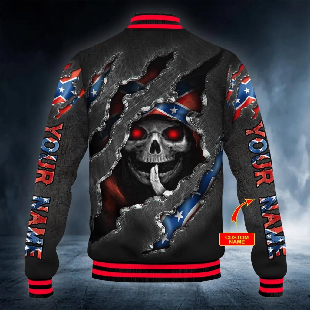 CSA Flag Grim Reaper Personalized Baseball Jacket – Skull & Viking ...