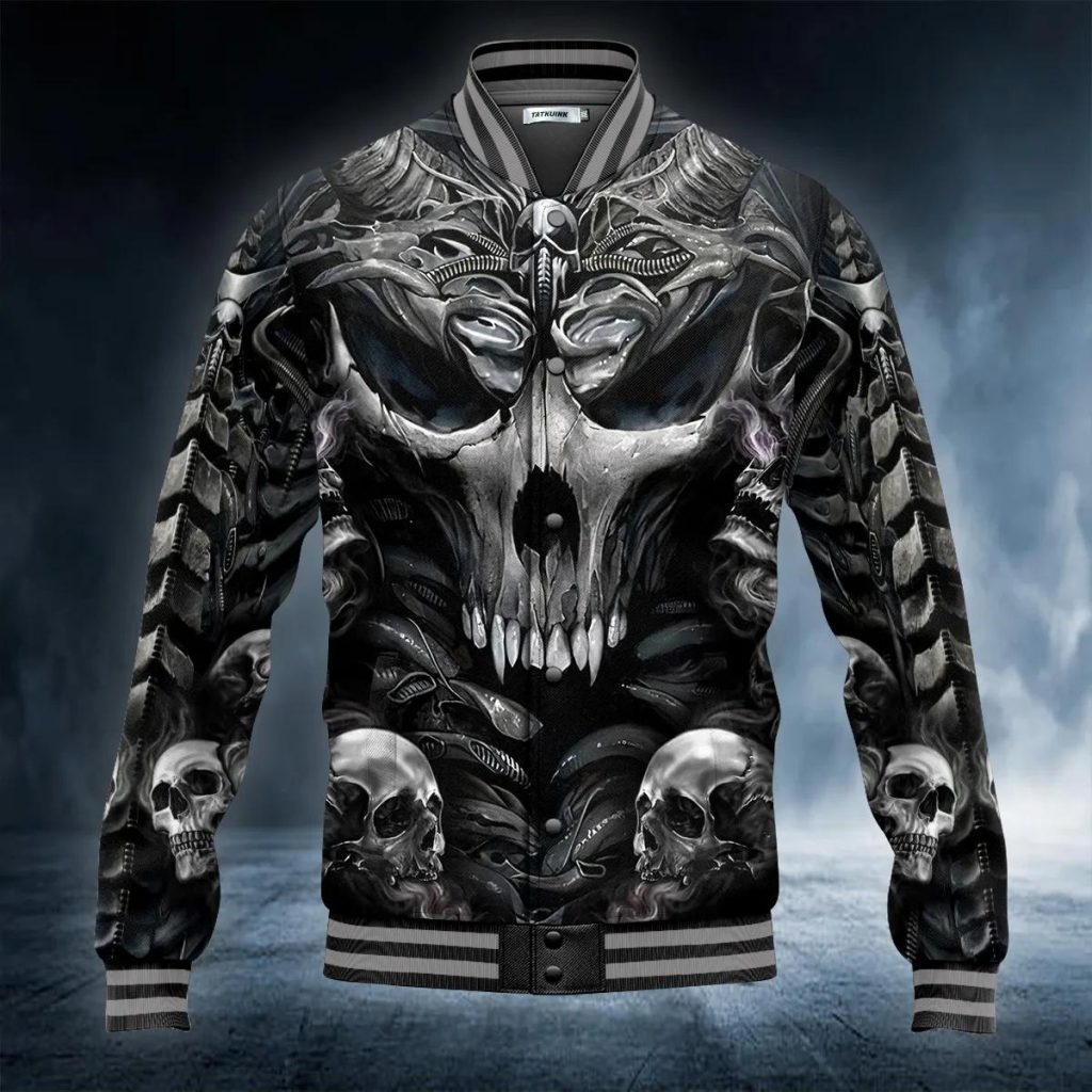 Dark Skeleton Armour Skull Baseball Jacket – Skull & Viking Graphic ...