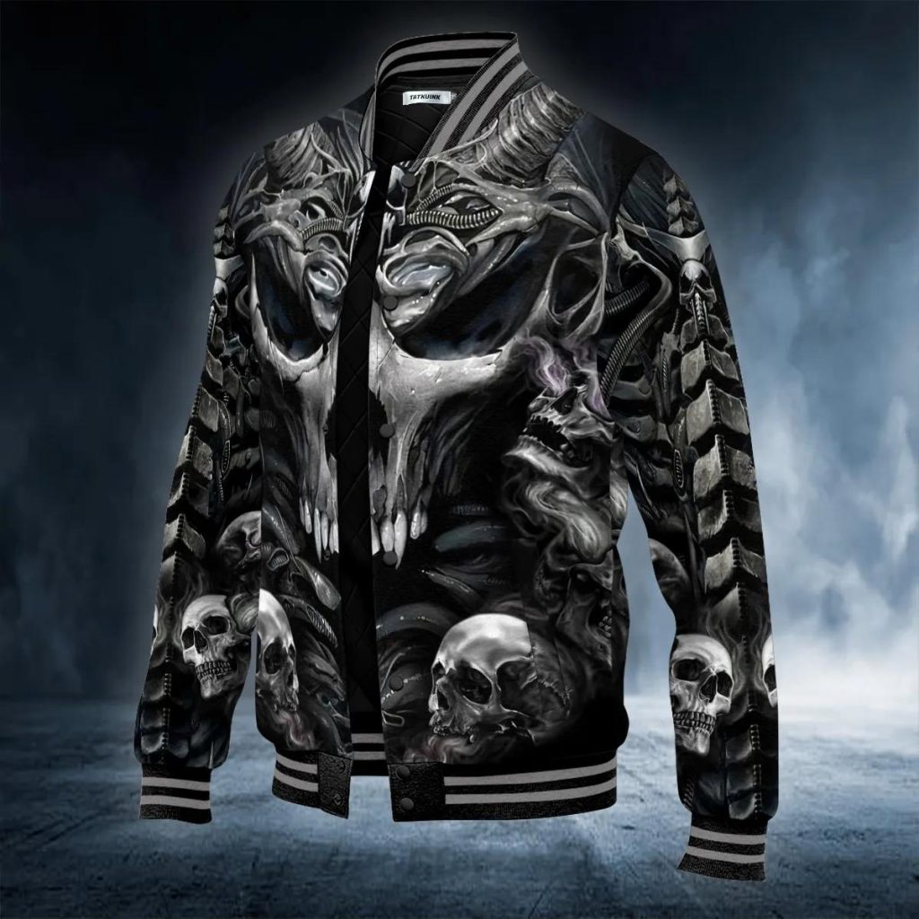 Dark Skeleton Armour Skull Baseball Jacket – Skull & Viking Graphic ...