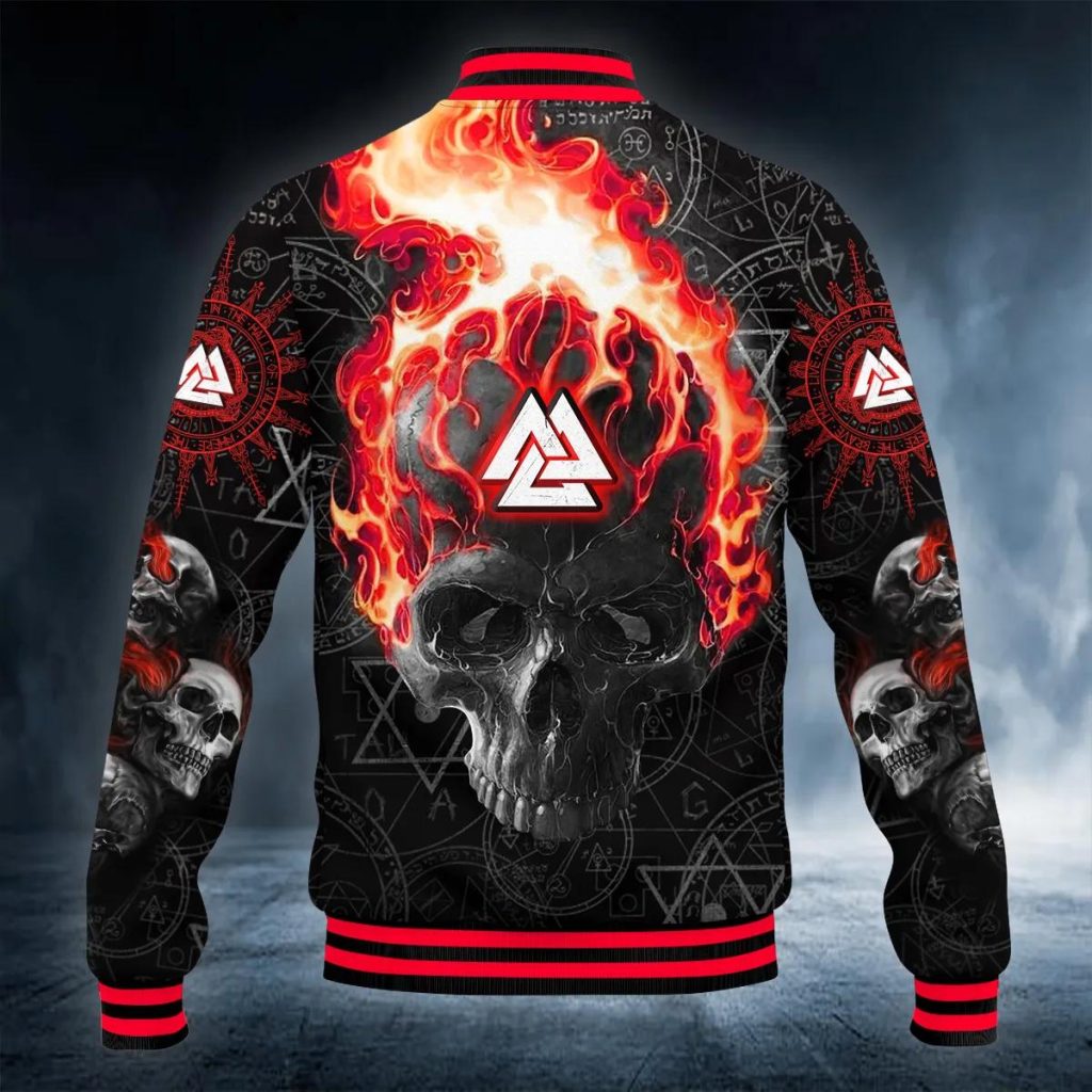 Head Fire Viking Pattern Rune Symbol Baseball Jacket – Skull & Viking ...