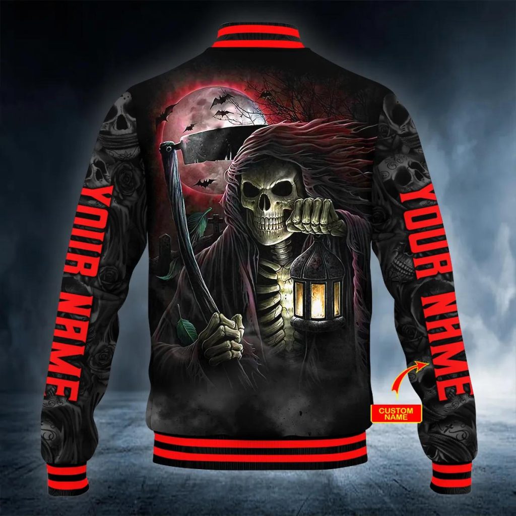 Red Death Skull Personalized Baseball Jacket – Skull & Viking Graphic ...