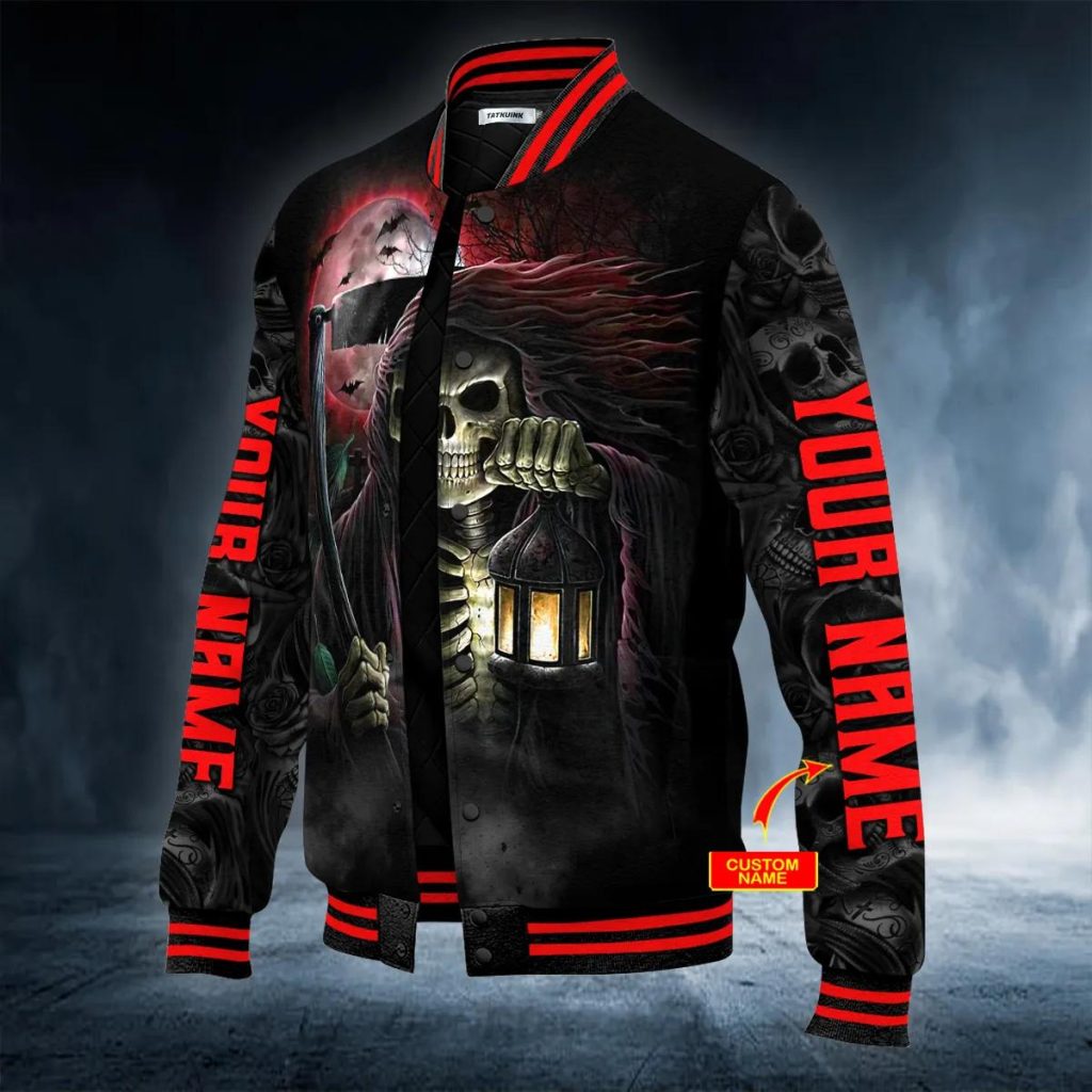Red Death Skull Personalized Baseball Jacket – Skull & Viking Graphic ...