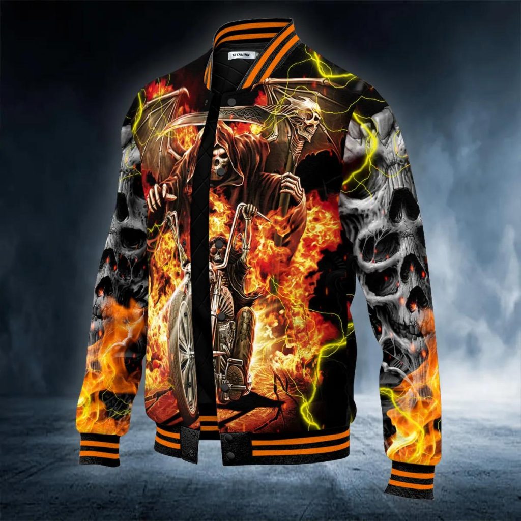 Skeleton Motorcycle Biker from Hell Apocalypse Skull Baseball Jacket ...
